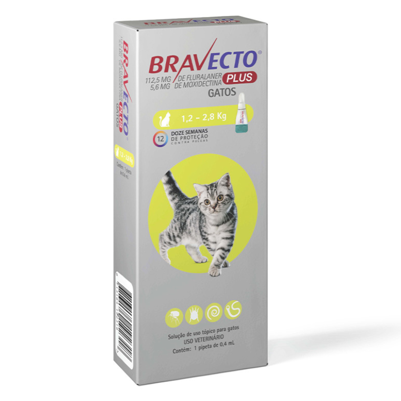 Antipulgas Transdermal Bravecto Plus 112,5mg/0,4ml para Gatos de 1,2kg até 2,8kg