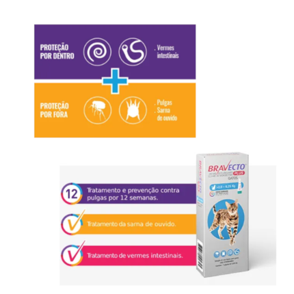 Antipulgas Transdermal Bravecto Plus 112,5mg/0,4ml para Gatos de 1,2kg até 2,8kg