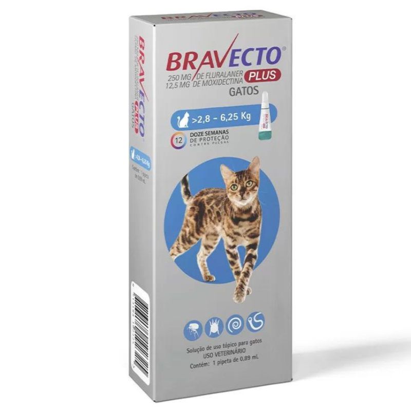 Antipulgas Transdermal Bravecto Plus 250mg/0,89ml para Gatos de 2,8kg até 6,25kg