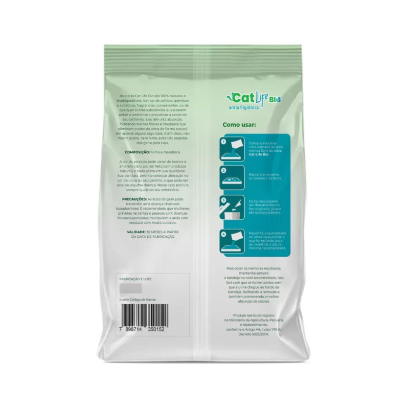 Areia Higiênica Cat Life Bio Grãos Médios para Gatos 4 kg