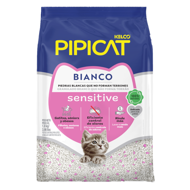 Areia Higiênica Pipicat Bianco Sensitive Para Gatos 1,8kg