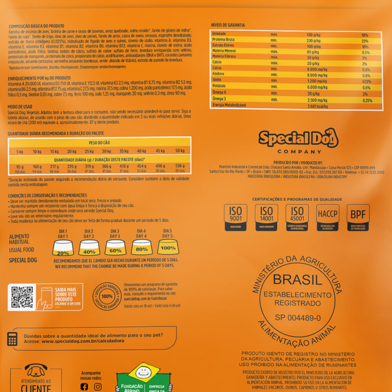 Ração Special Dog Vegetais para Cachorros Adultos 20 kg